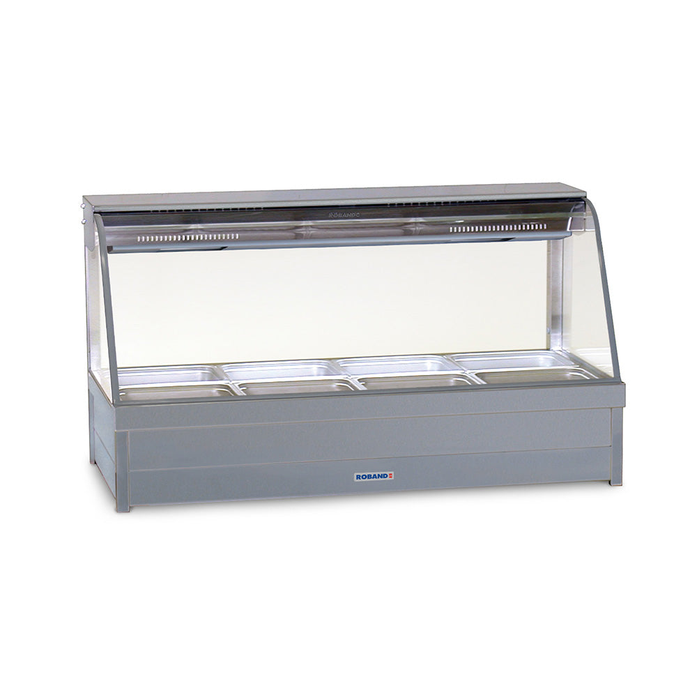 Roband Curved Glass Hot Food Display Bar, 6 pans double row with rolle ...